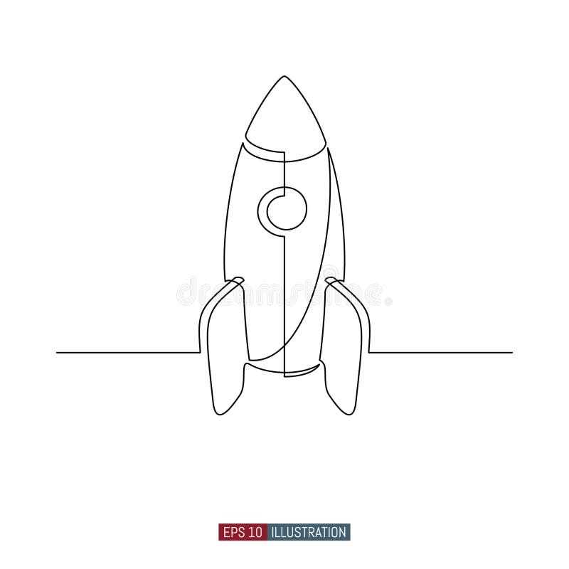 Continuous Line Drawing of Rocket. Start Up Symbol. Template for Your ...