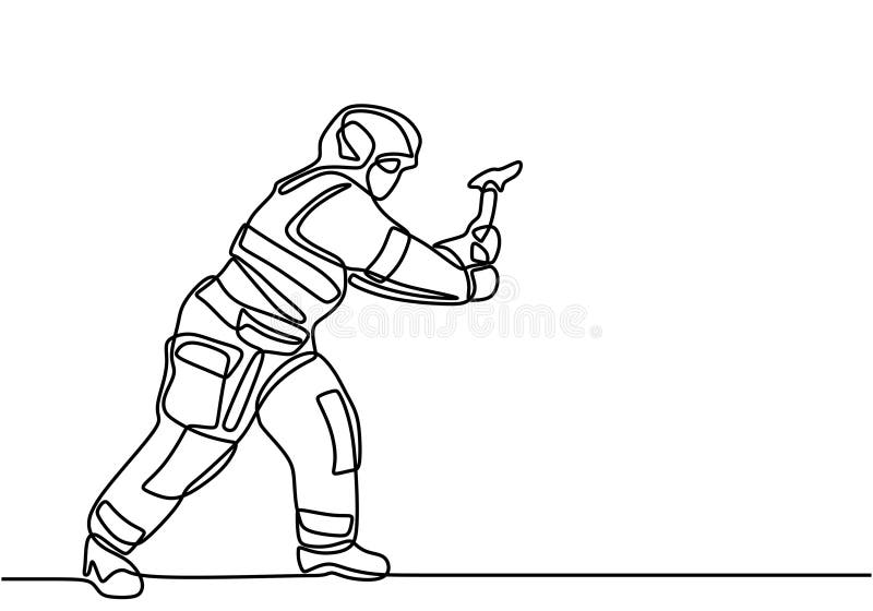 Continuous Line Drawing of Running Firefighter with Axe Hammer Stock ...