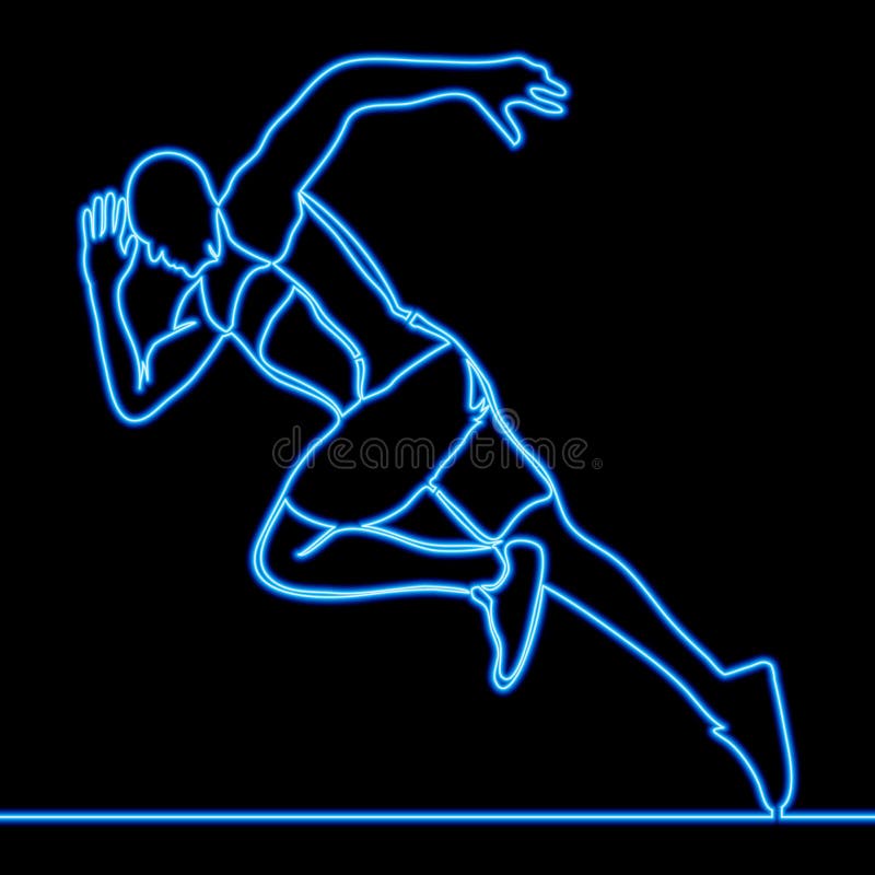 Continuous Line Drawing Running Man Neon Concept Stock Vector ...