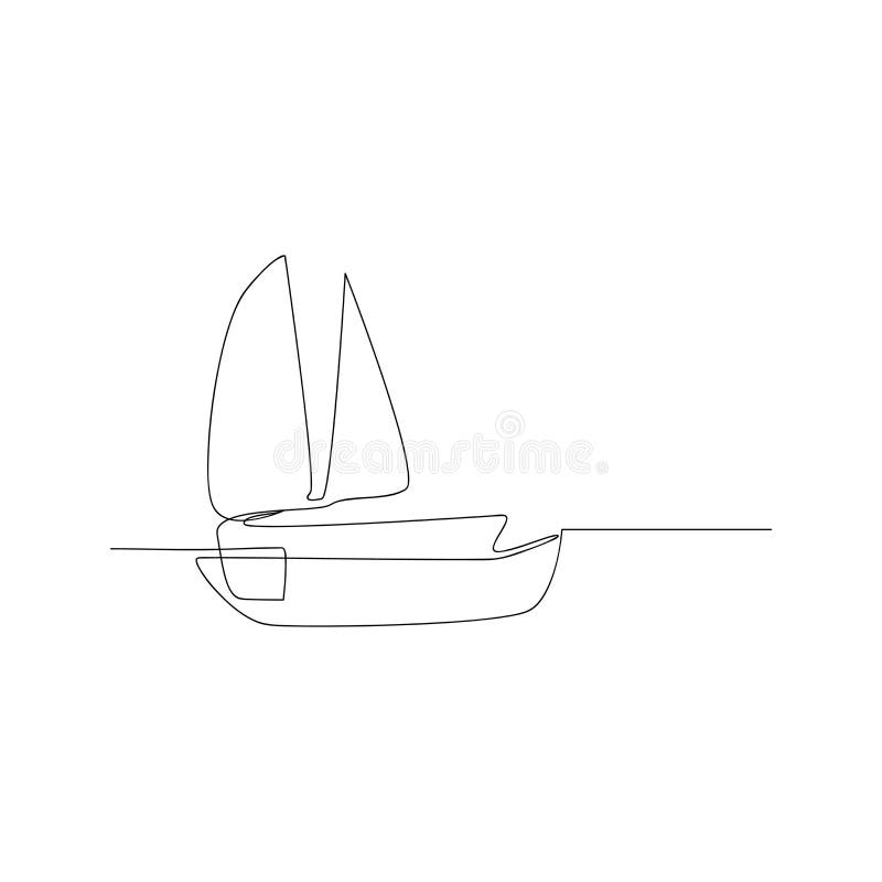 Continuous Line Drawing of Sailing Boat. Isolated Sketch Drawing of ...