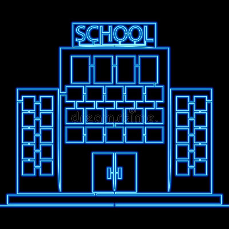 Continuous Line Drawing School Building Icon Neon Glow Vector ...