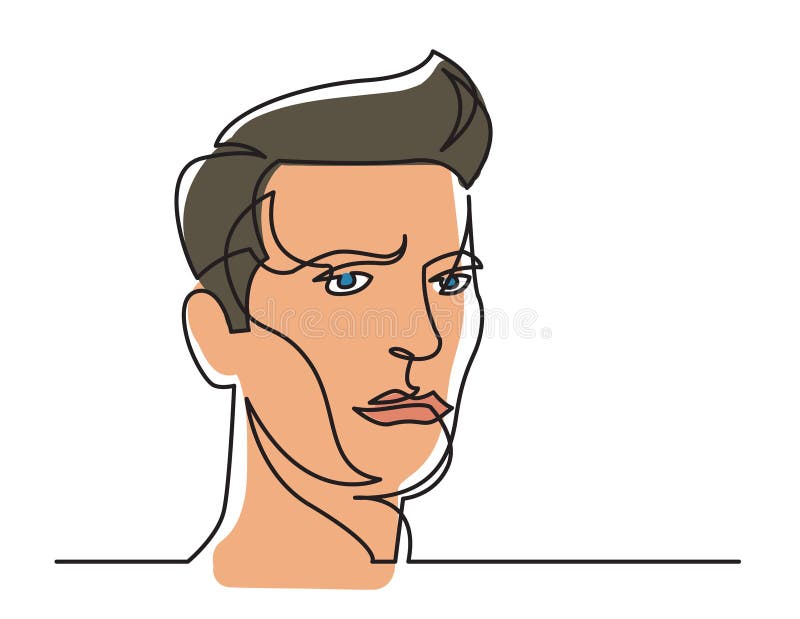 Continuous Line Drawing of Serious Man Portrait on White Background ...