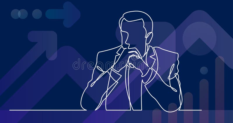 Continuous Line Drawing of Seriously Thinking Man Stock Vector ...