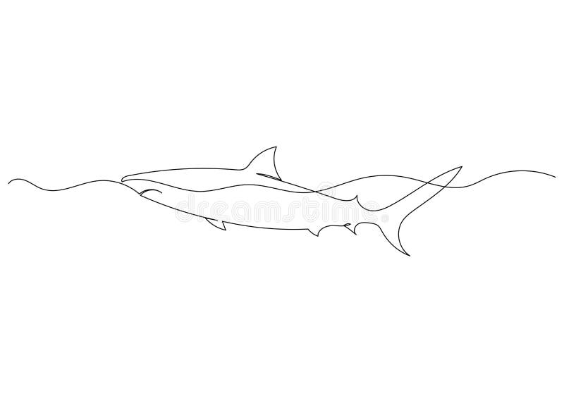 Continuous Line Drawing of Shark with the Ocean. Stock Illustration ...