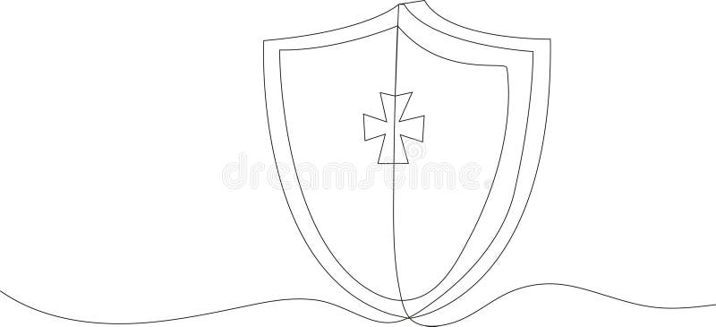Continuous Line Drawing of a Shield with a Cross at Its Center. the ...