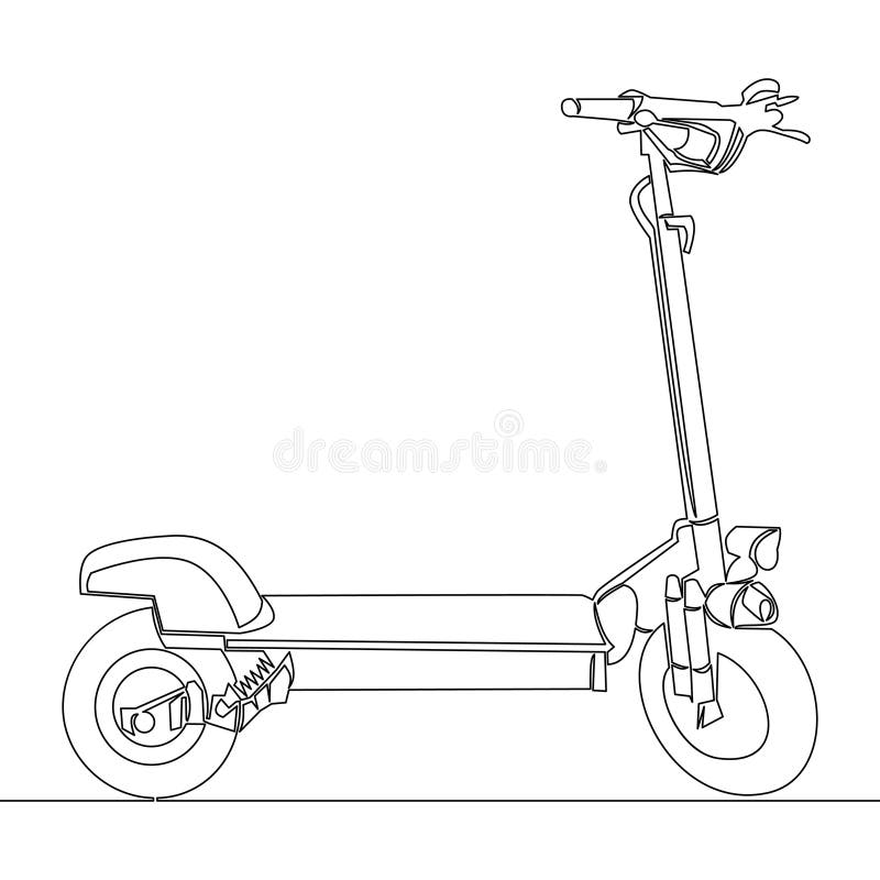Continuous Line Drawing Side View of Modern Electric Scooter Icon ...