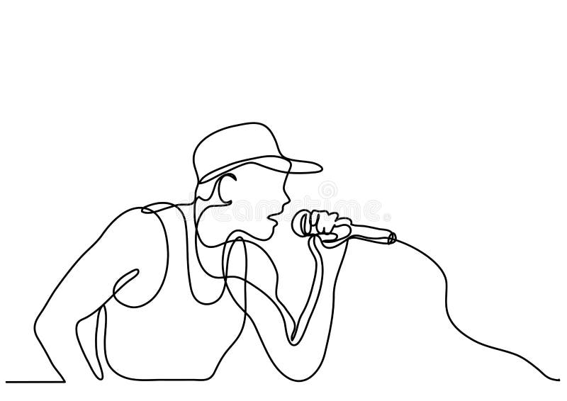 Continuous Line Drawing Of Singer With Microphone Stock Vector