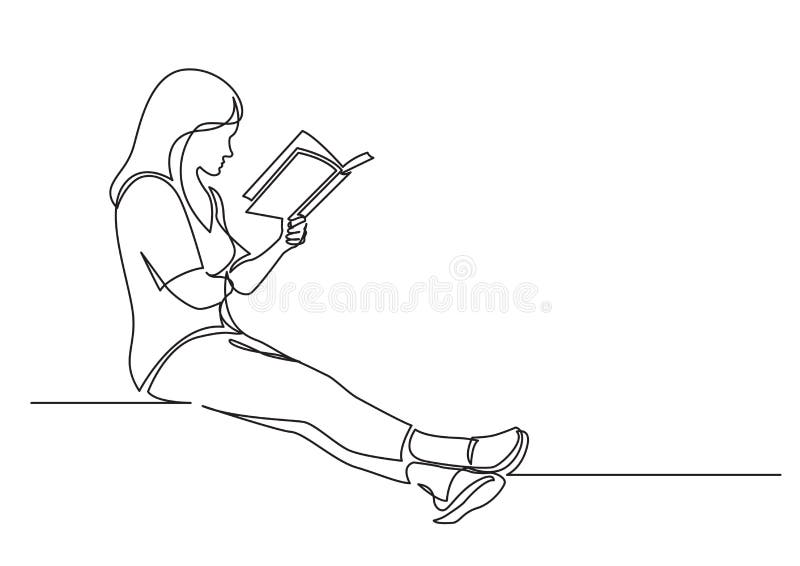 Continuous Line Drawing of Sitting Concentrated Woman Reading ...