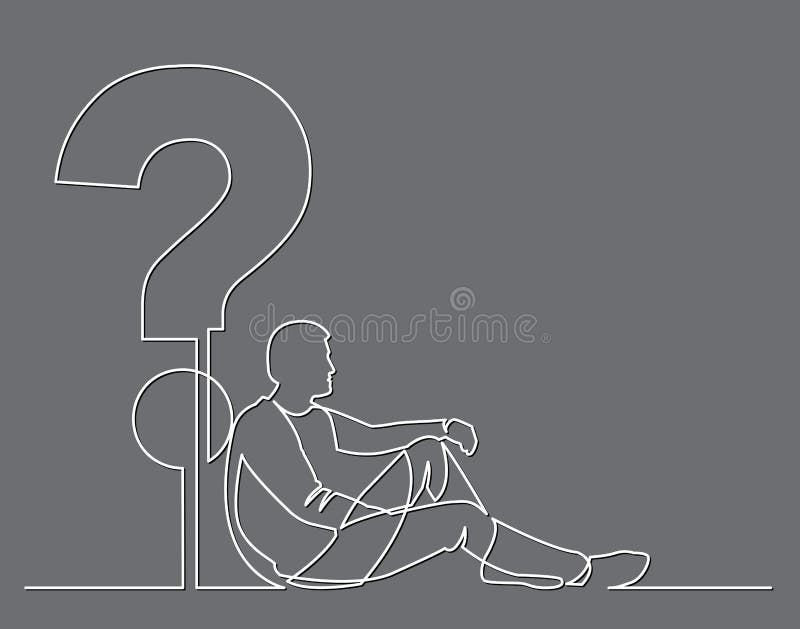 Continuous Line Drawing of Sitting Man with Some Question Stock Vector ...