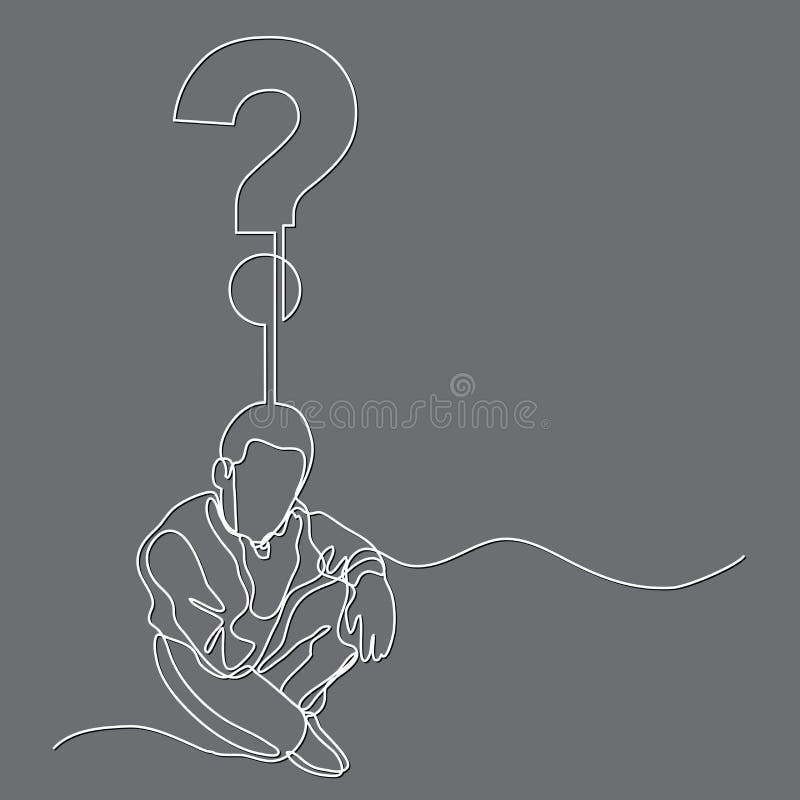 Continuous Line Drawing of Sitting Man Thinking about Question Stock ...