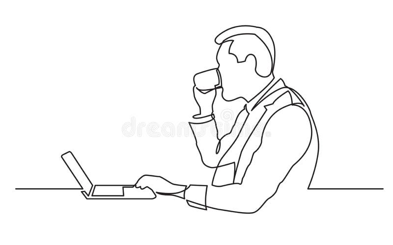 Continuous One Line Drawing of Man Working on Laptop. Vector Person ...