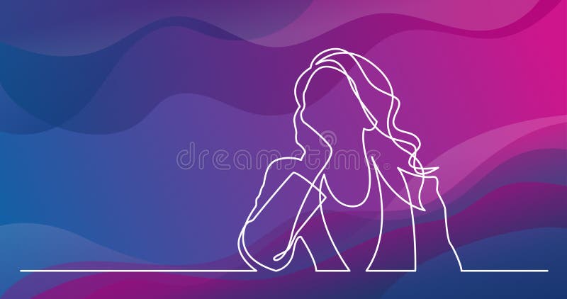 Continuous Line Drawing of Sitting Woman in Dreamy Mood Stock Vector ...