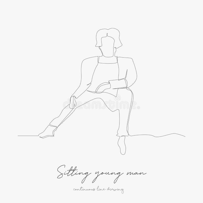 Continuous Line Drawing. Sitting Young Man. Simple Vector Illustration ...