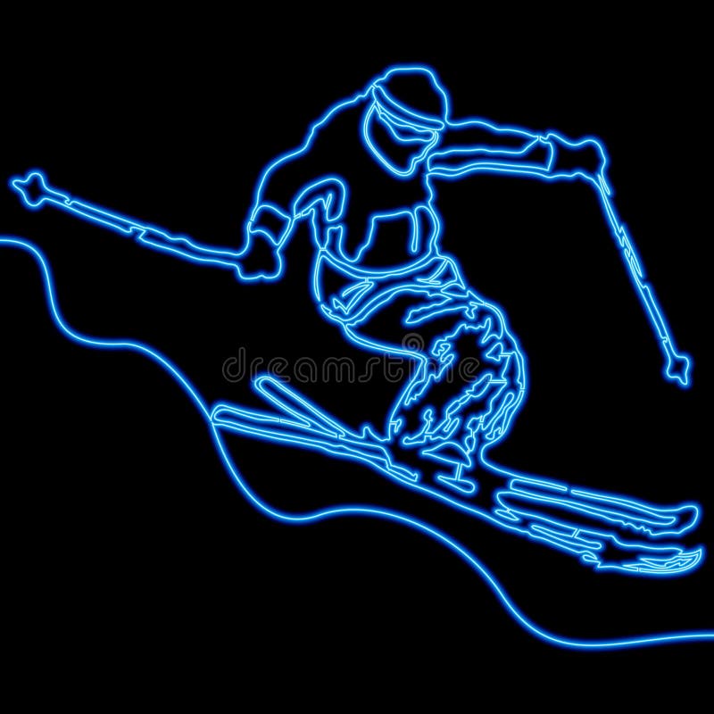 Continuous Line Drawing Ski Racer Neon Concept Stock Vector ...