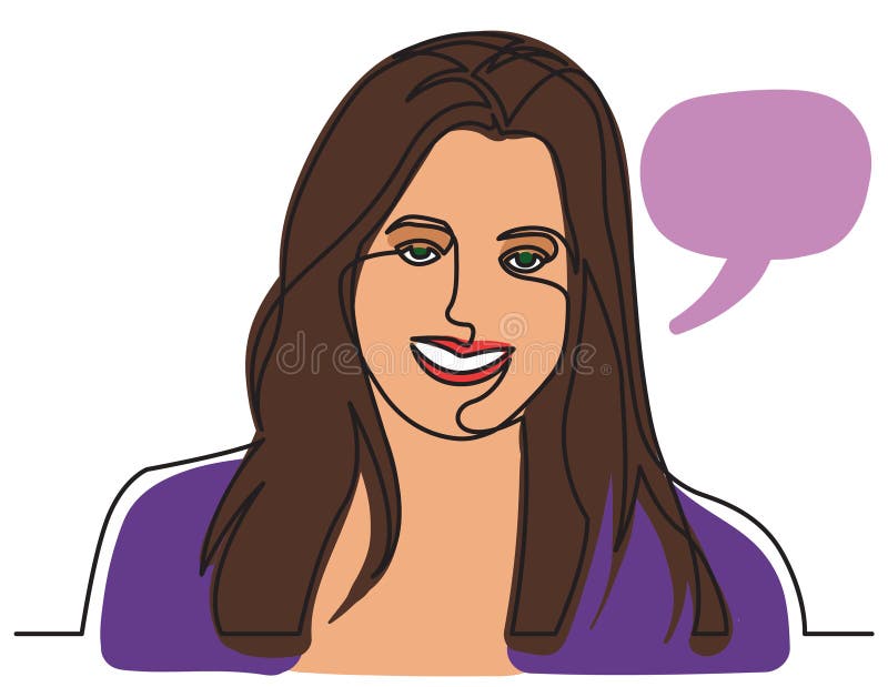 Continuous Line Drawing of Smiling Happy Woman on White Background ...