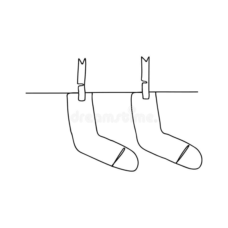 Continuous Line Drawing Socks Hanging on the Clothesline. Socks Hanging ...