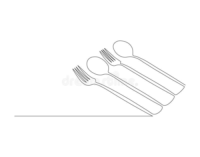 Continuous Line Drawing of Spoon and Fork. One Line of Spoon and Fork ...