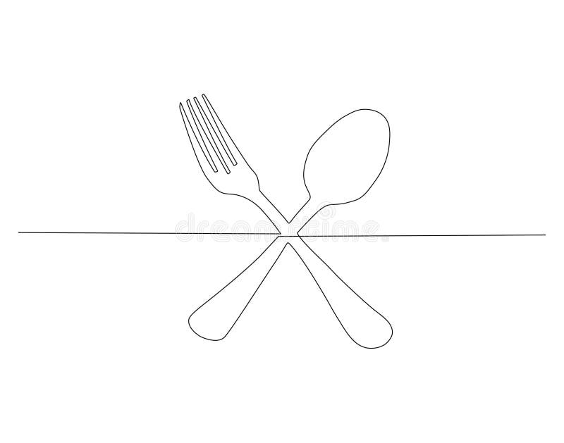 Continuous Line Drawing of Spoon and Fork. One Line of Spoon and Fork ...