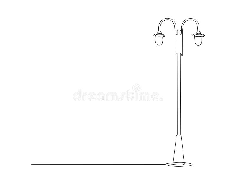 Continuous Line Drawing of Spotlight Street Light. One Line of Street ...