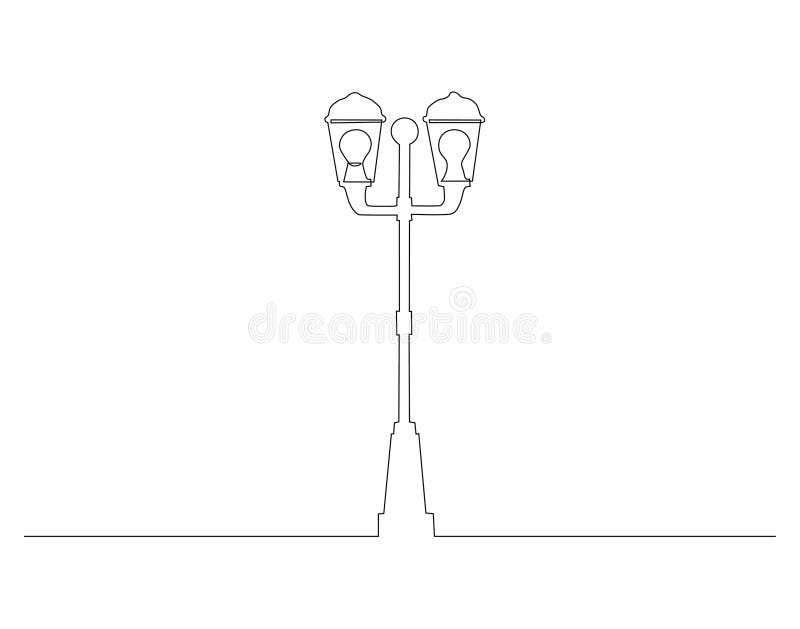 Continuous Line Drawing of Spotlight Street Light. One Line of Street ...