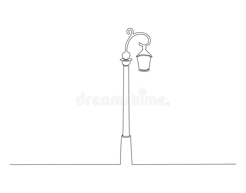 Continuous Line Drawing of Spotlight Street Light. One Line of Street ...