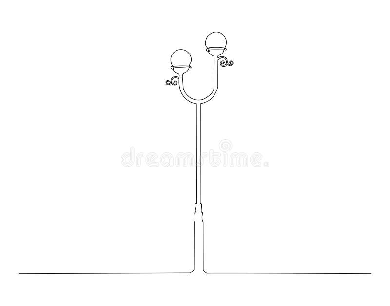 Continuous Line Drawing of Spotlight Street Light. One Line of Street ...