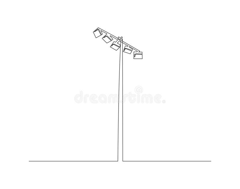 Continuous Line Drawing of Spotlight Street Light. One Line of Street ...
