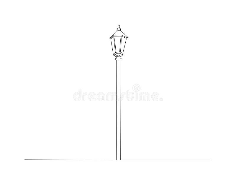 Continuous Line Drawing of Spotlight Street Light. One Line of Street ...
