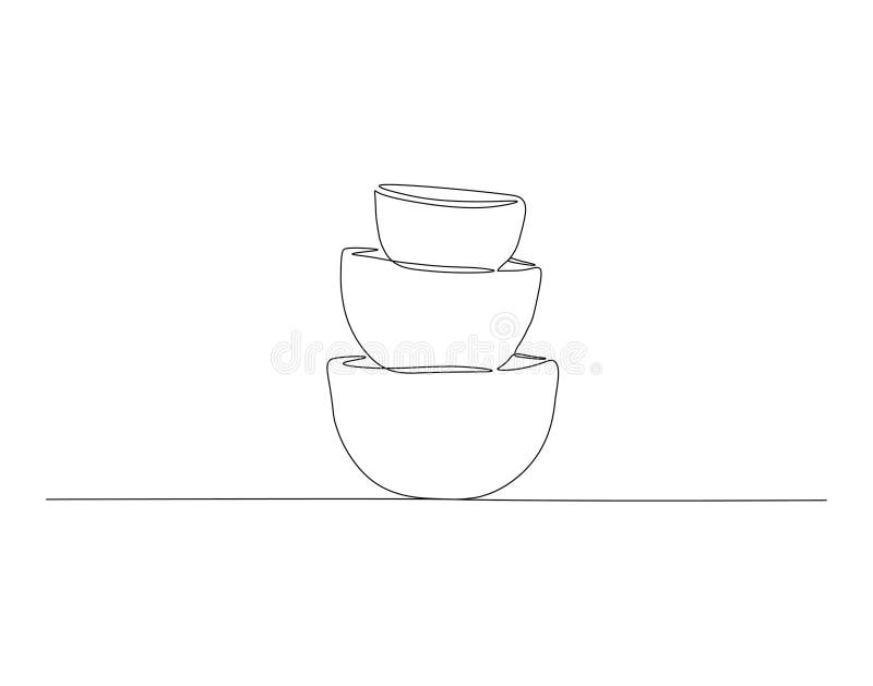 Continuous Line Drawing of Stack of Bowls. One Line of Bowls. Bowls ...