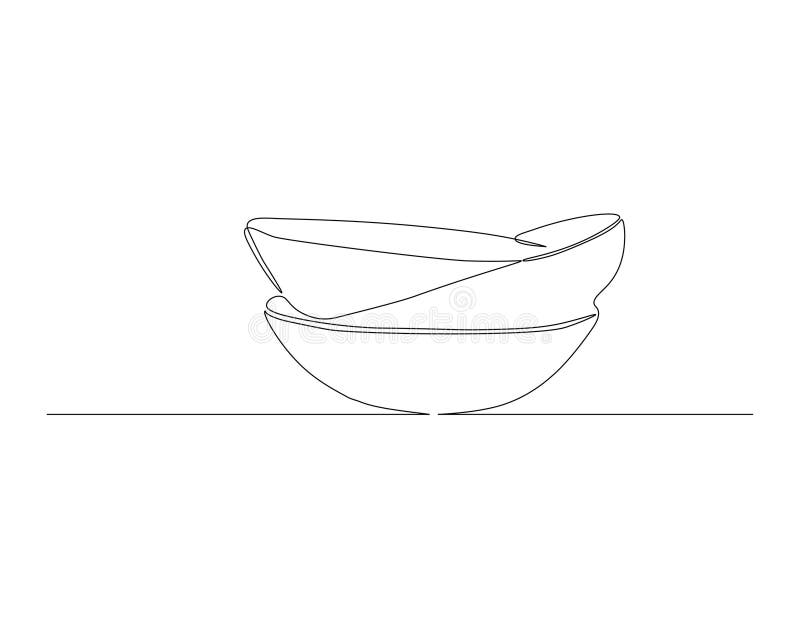 Continuous Line Drawing of Stack of Bowls. One Line of Bowls. Bowls ...