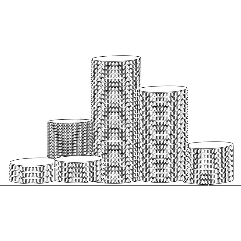 Continuous Line Drawing Stack of Coins, Money, Cash Icon Vector ...