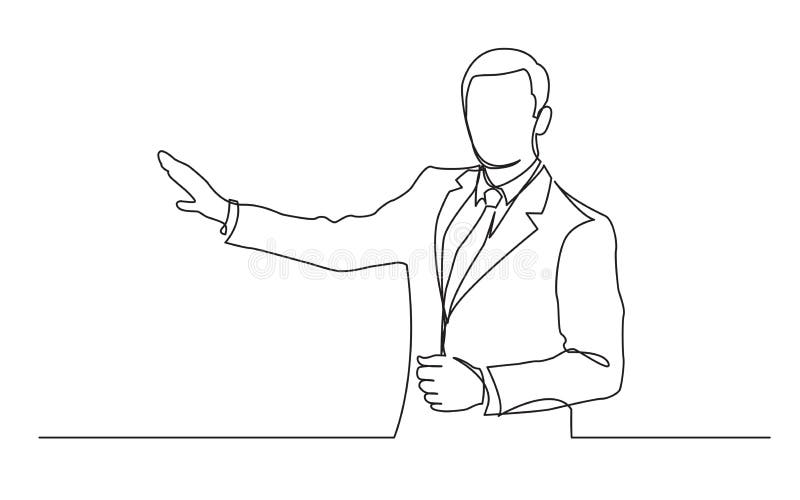 Continuous Line Drawing of Standing Businessman Showing with His Hand ... Continuous Line Drawing of Standing Businessman Showing with His Hand ...