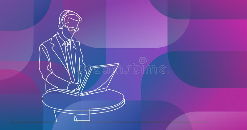 Continuous Line Drawing of Standing Call Center Worker with Laptop ...