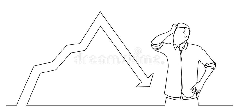 Continuous Line Drawing of Standing Confused Man with Decreasing Graph ...