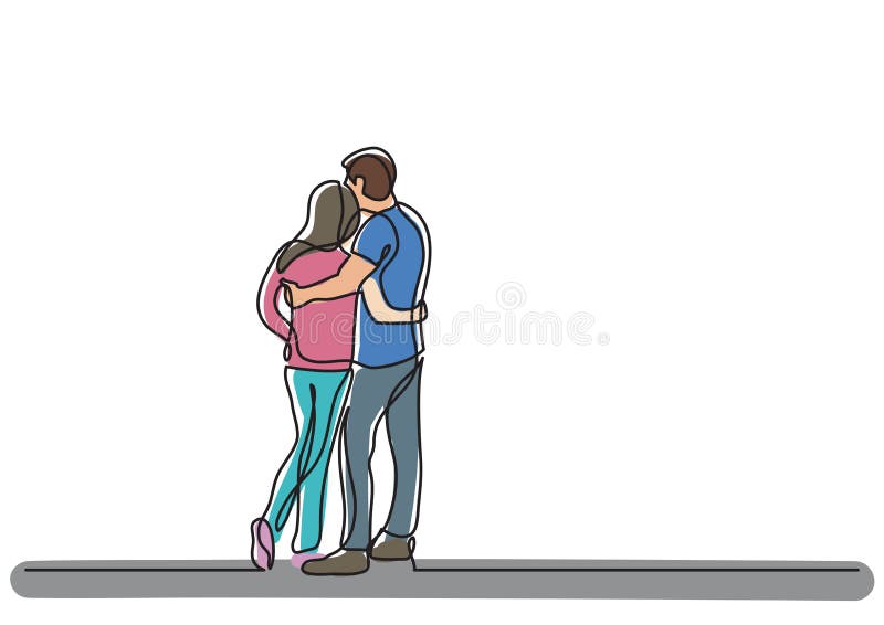 Continuous Line Drawing of Standing Couple Stock Vector - Illustration ...