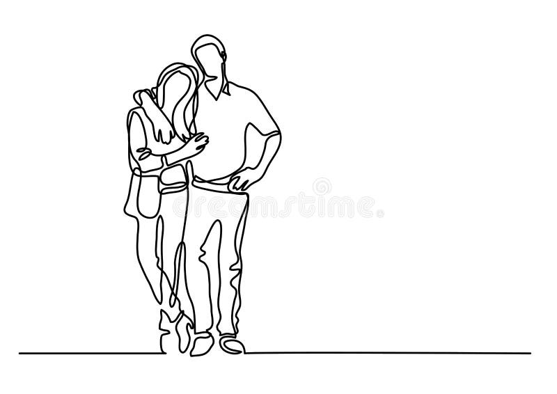 Continuous Line Drawing Of Standing Couple Stock Vector Illustration