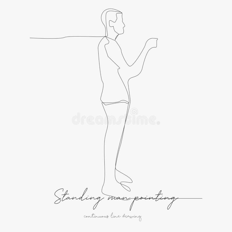 Continuous Line Drawing Standing Man Pointing Finger Simple Vector