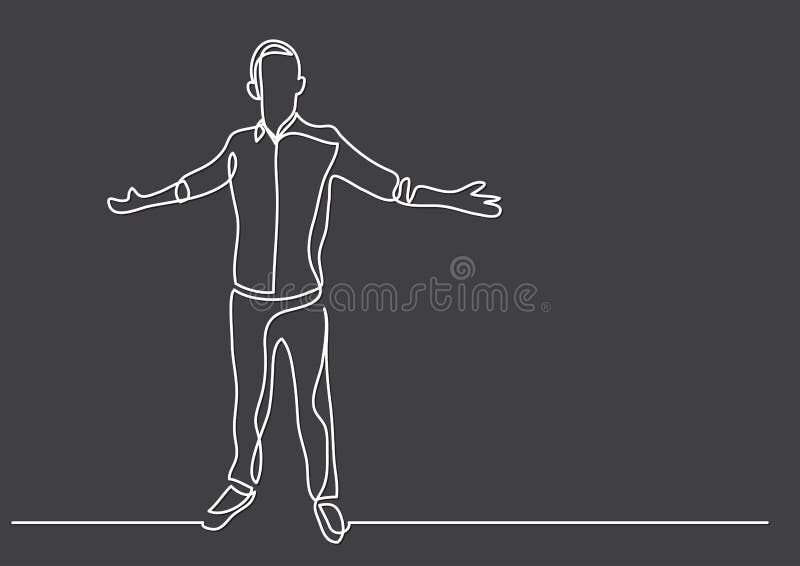 Continuous Line Drawing Of Standing Man Raising Hands Stock Vector