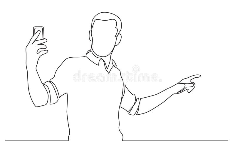 Continuous Line Drawing of Standing Man Shooting Video on His Mobile ...