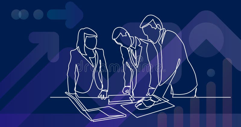 Continuous Line Drawing of Standing Office Workers Editing Paper ...