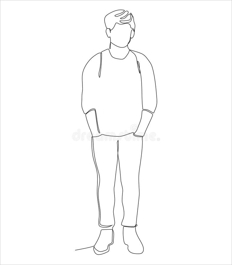 Continuous Line Drawing of Standing a Smart Man Stock Vector ...
