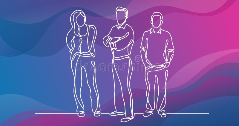 Continuous Line Drawing of Standing Team Members Stock Vector ...