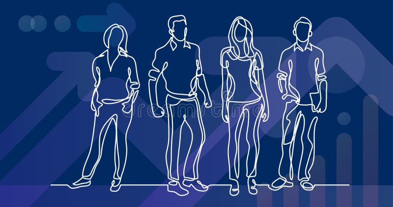 Two Team Members Shaking Hands in Front of Work Team - Single Line ...