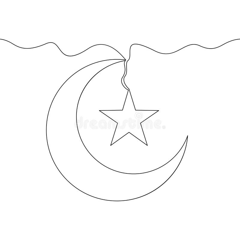 Continuous Line Drawing Stars and Moon Islamic Design Icon Vector ...
