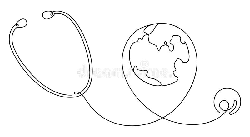Continuous Line Drawing of Stethoscope and Earth Care Environment ...