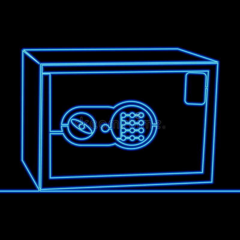 Continuous Line Drawing Strongbox in Room Safe Icon Neon Glow Vector ...