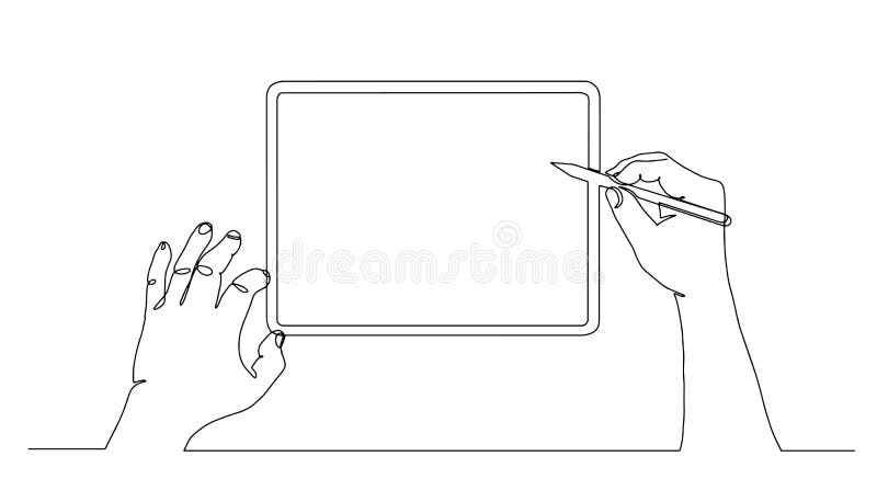 Continuous Line Drawing of Stylus Writing Pointing at Tablet Screen ...