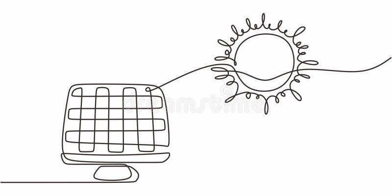 Continuous Line Drawing Sun Solar Panels. Renewable Energy ...