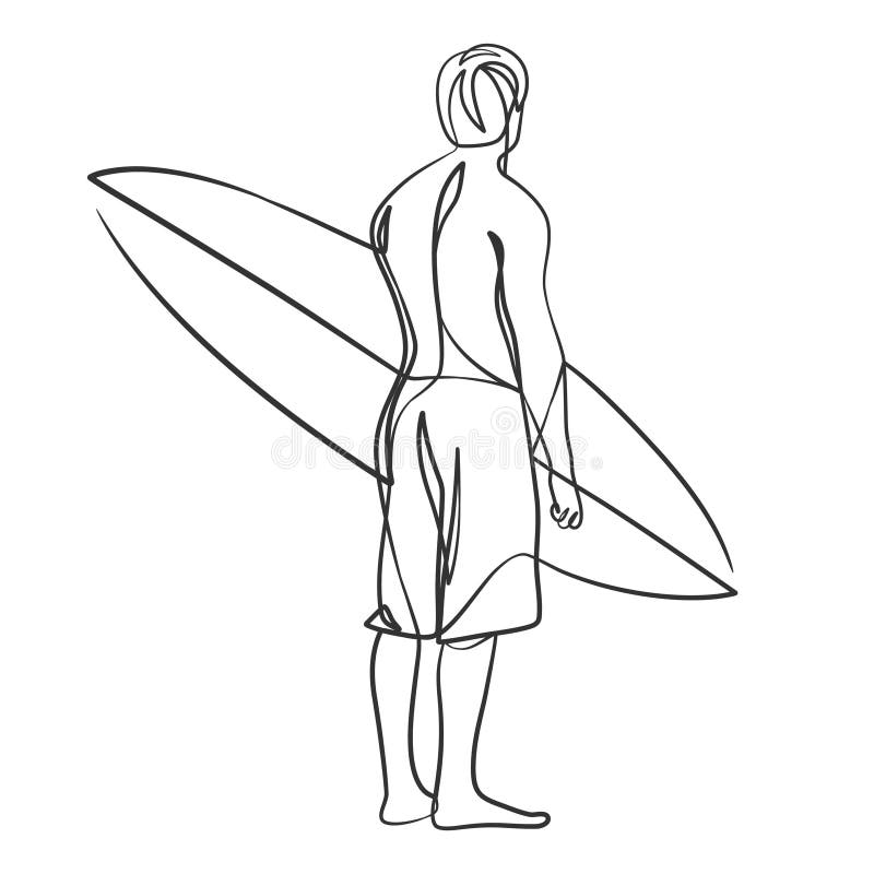 Continuous Line Drawing of a Surfer with a Surfboard Stock Vector ...