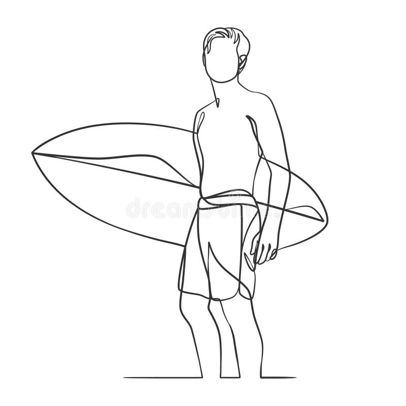 Continuous Line Drawing of a Surfer with a Surfboard Stock Vector ...